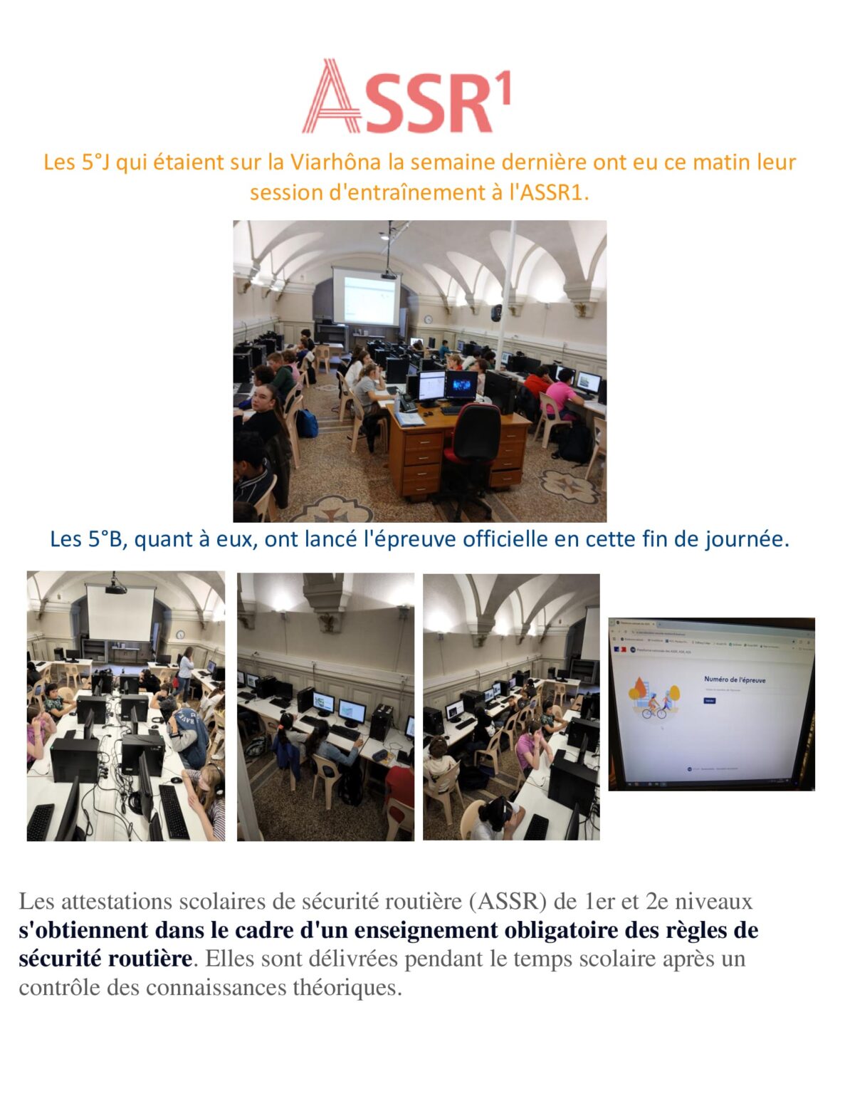 ASSR entraînements et passages des tests pour les 5° - Collège - Lycée ...